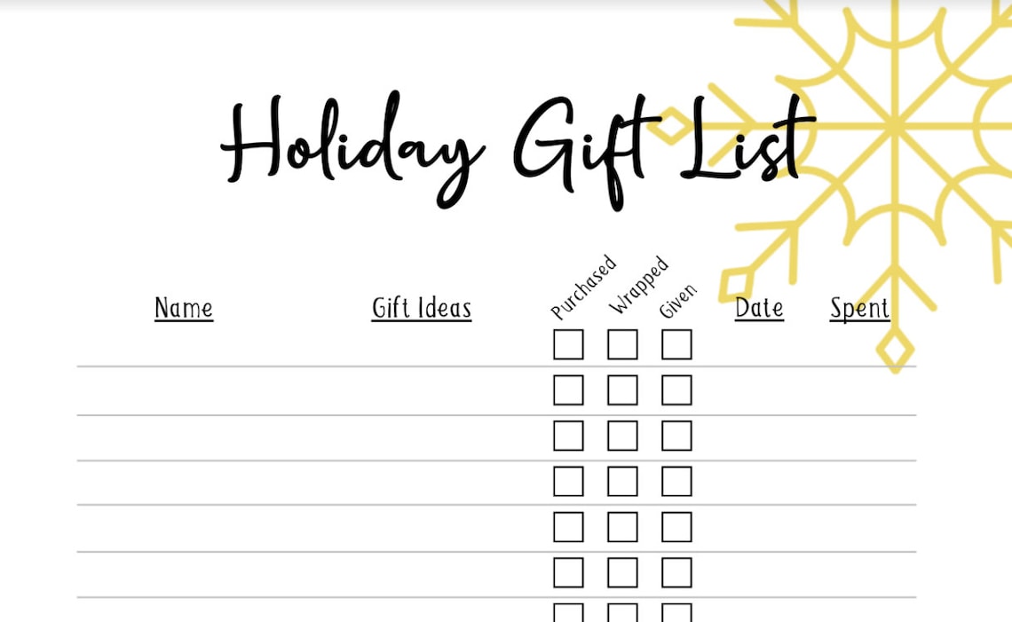 Holiday Gift List Editable PDF File Printable PDF File - Etsy