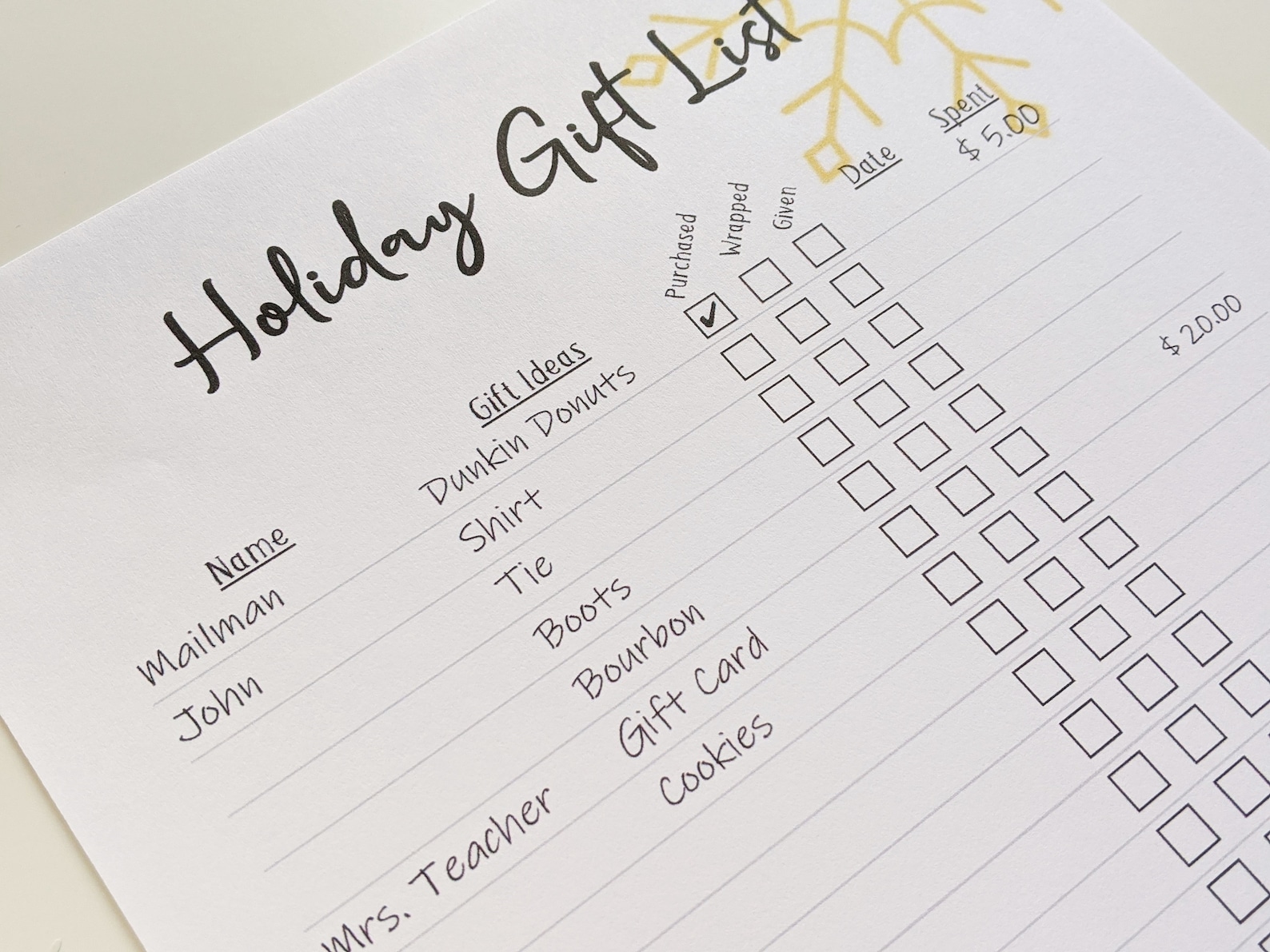Holiday Gift List Editable PDF File Printable PDF File - Etsy