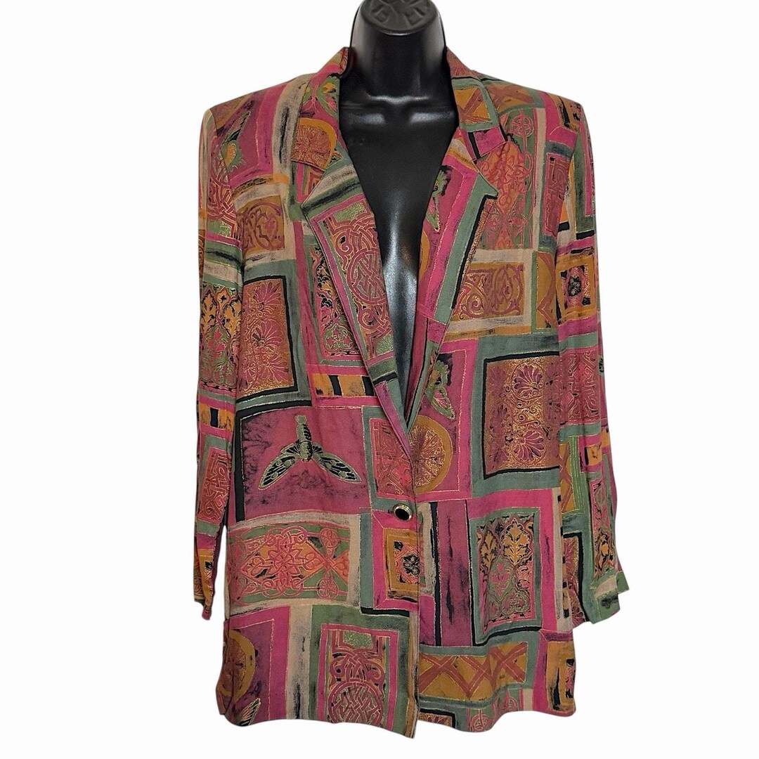 Vintage 80s 90s Boho Blazer Baroque Butterfly Patchwork Pattern Tres ...