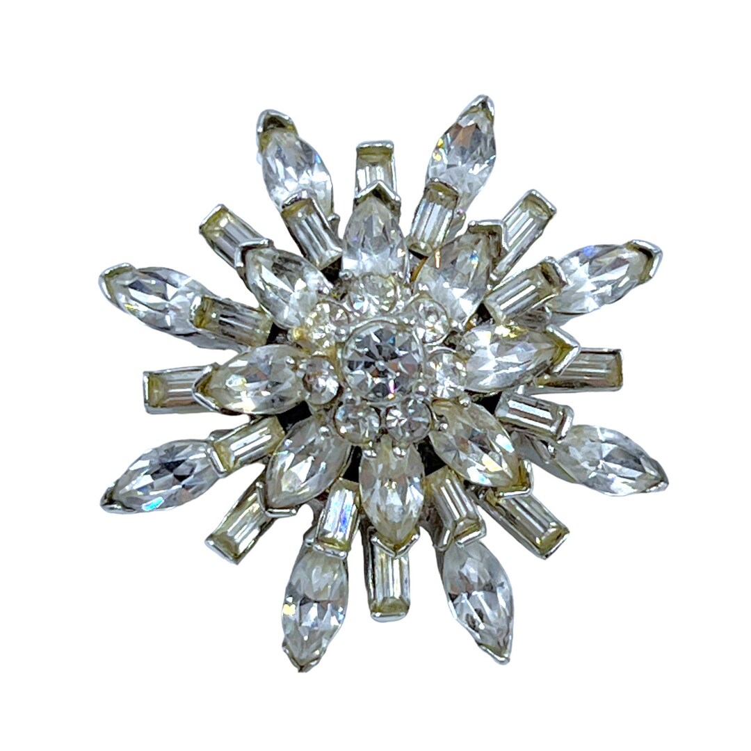 Vintage Rhinestone Starburst Brooch Pin Pendant 1940s 1950s Petite ...
