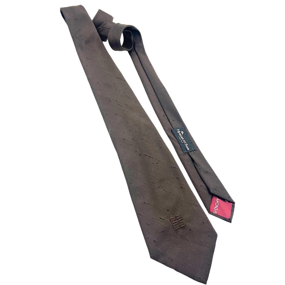 Vintage Givenchy Gentlemen Logo Tie 1970s 1980s Classic Brown Raw Silk ...