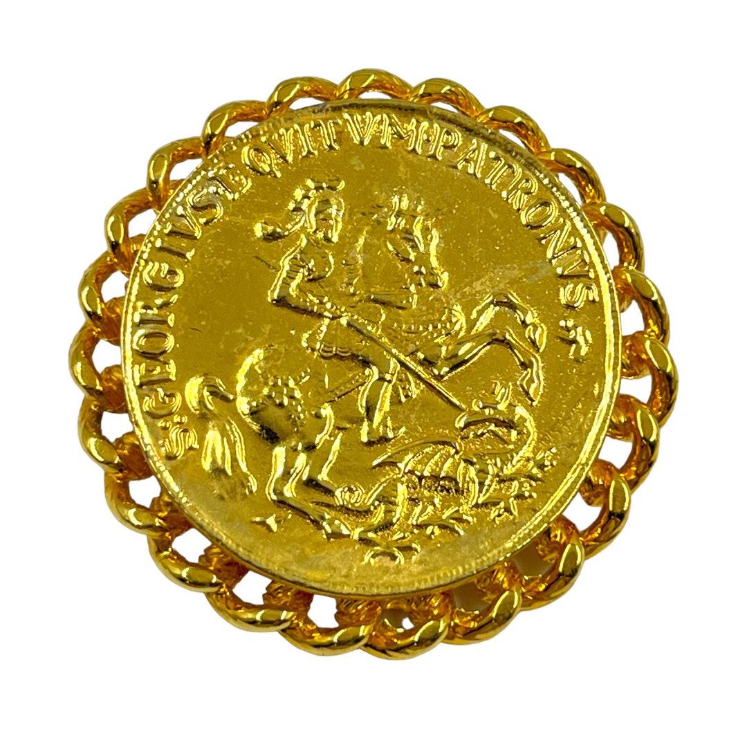 Vintage Gold Coin Brooch Pin 1980s 1990s Runway Couture Chunky Medieval ...