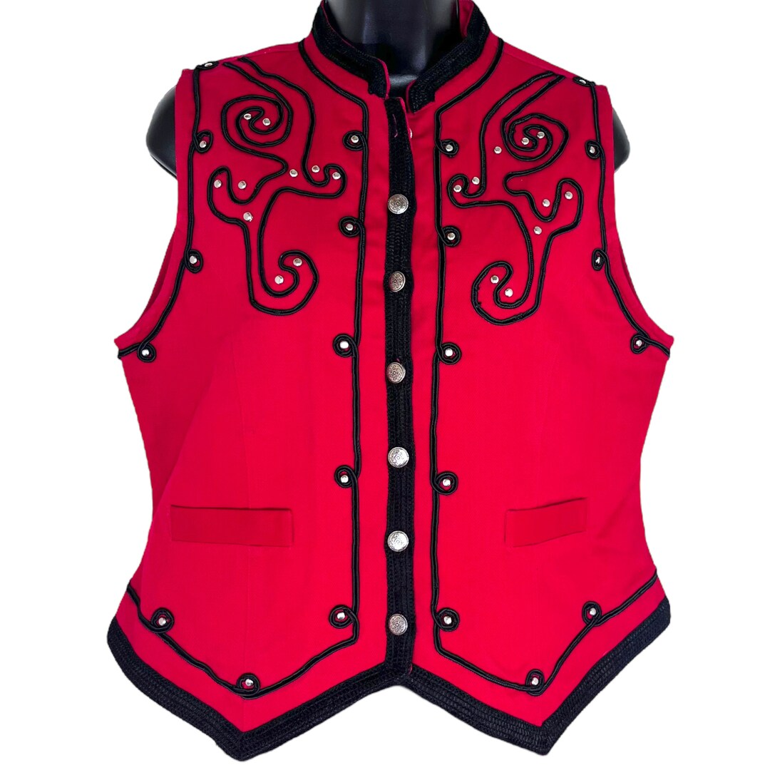 Vintage Red Western Denim Vest 1980s 1990s Cropped Cowgirl Southwest ...