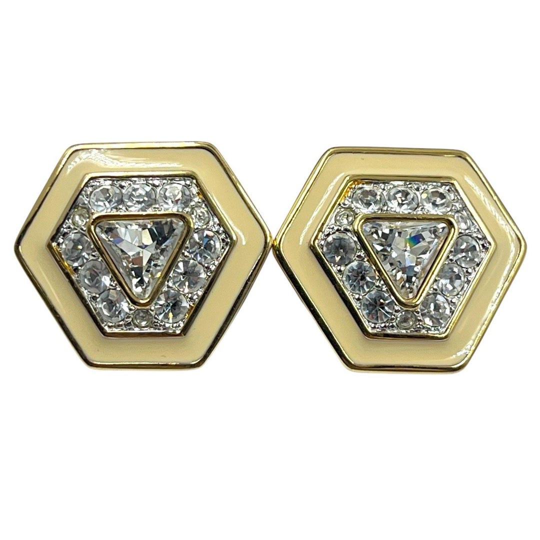 Vintage SAL Swarovski Crystal Earrings 1980s 1990s Chunky Gold Tone ...