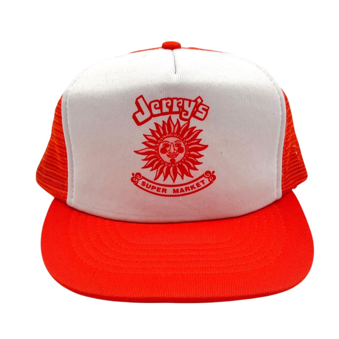 Vintage Mesh Snap Back Trucker Hat Cap 1980s 1990s Orange White Sun ...