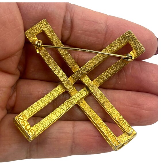Vintage MCM Gold Cross Brooch Pin 1960s 1970s Large M… - Gem