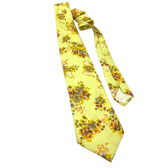 Vintage 1960s Yellow Floral Tie - Midcentury Polyeste… - Gem