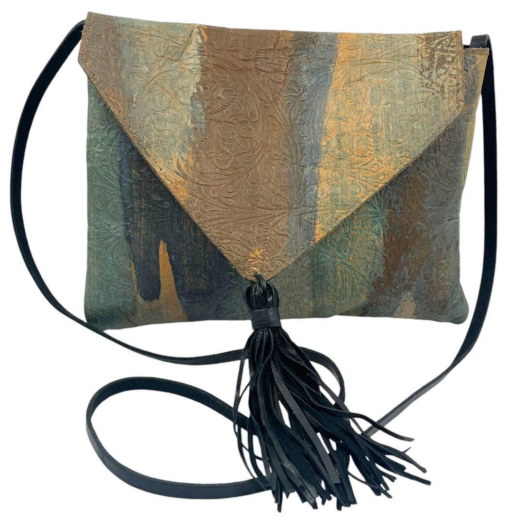 Vintage Handpainted Leather Purse 1980s 1990s Embossed Floral Bag ...