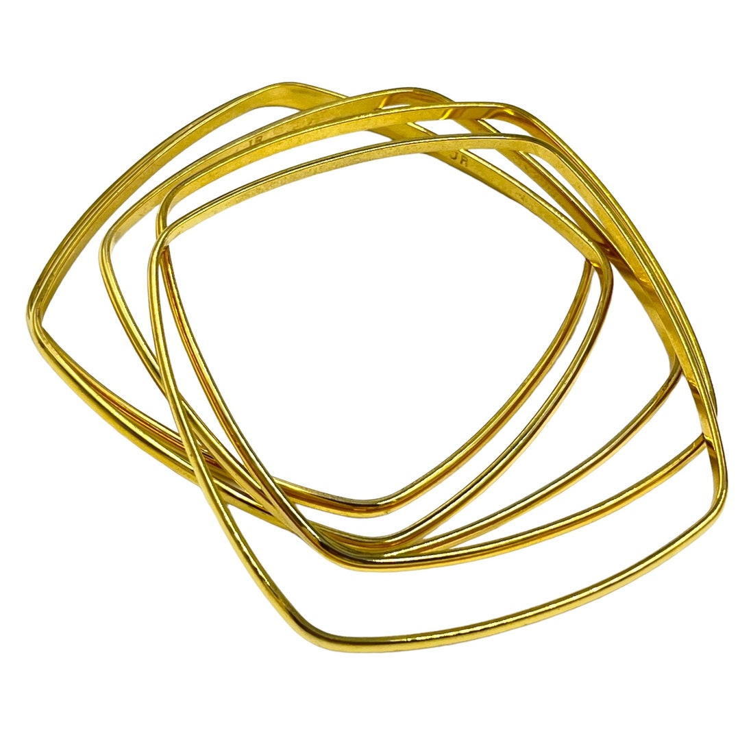 Vintage Joan Rivers Gold Bangles 1990s Y2K Runway Couture Set of 5 Square Bracelets Designer ...