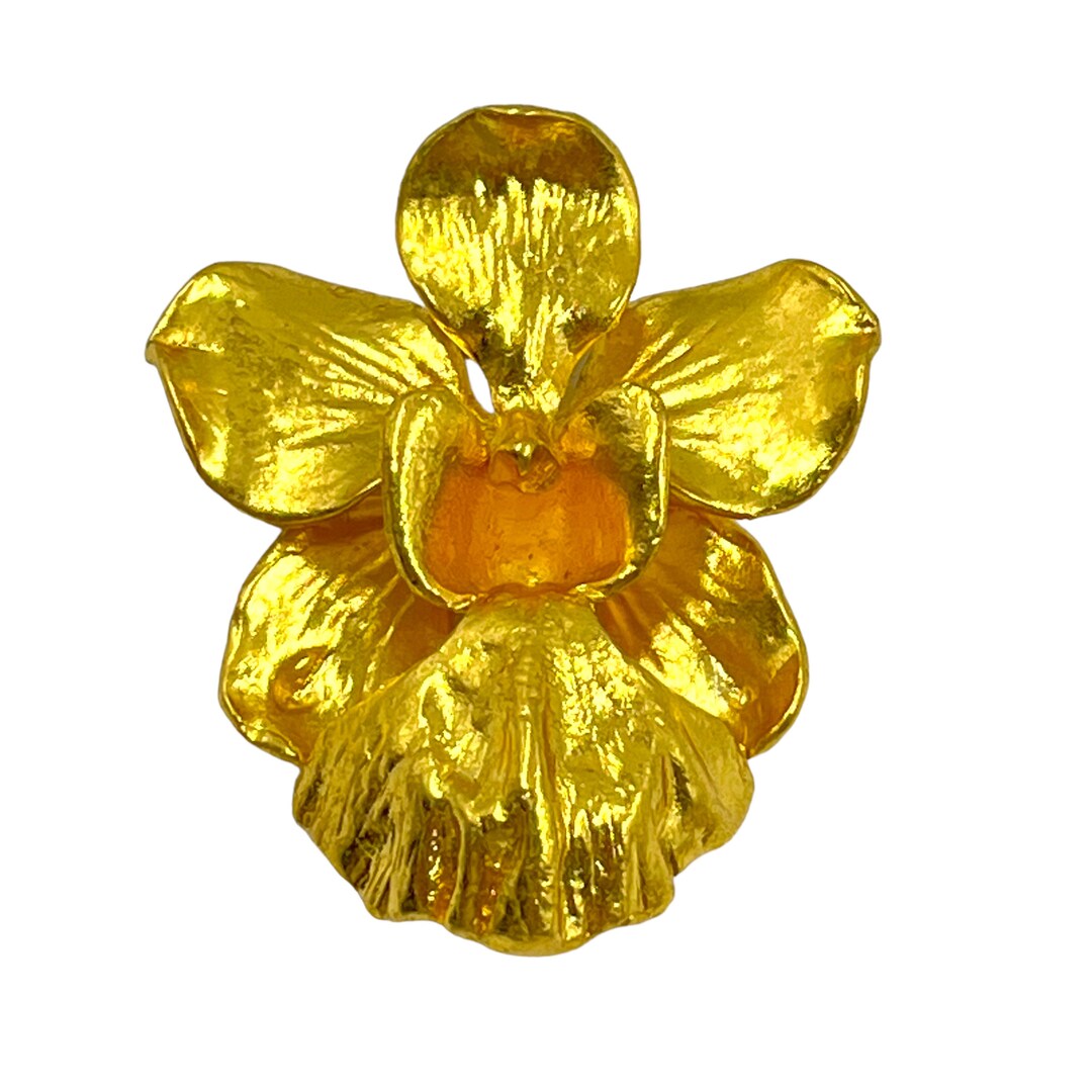 Vintage Gold Orchid Brooch Pin Pendant 1980s 1990s Risis - Etsy