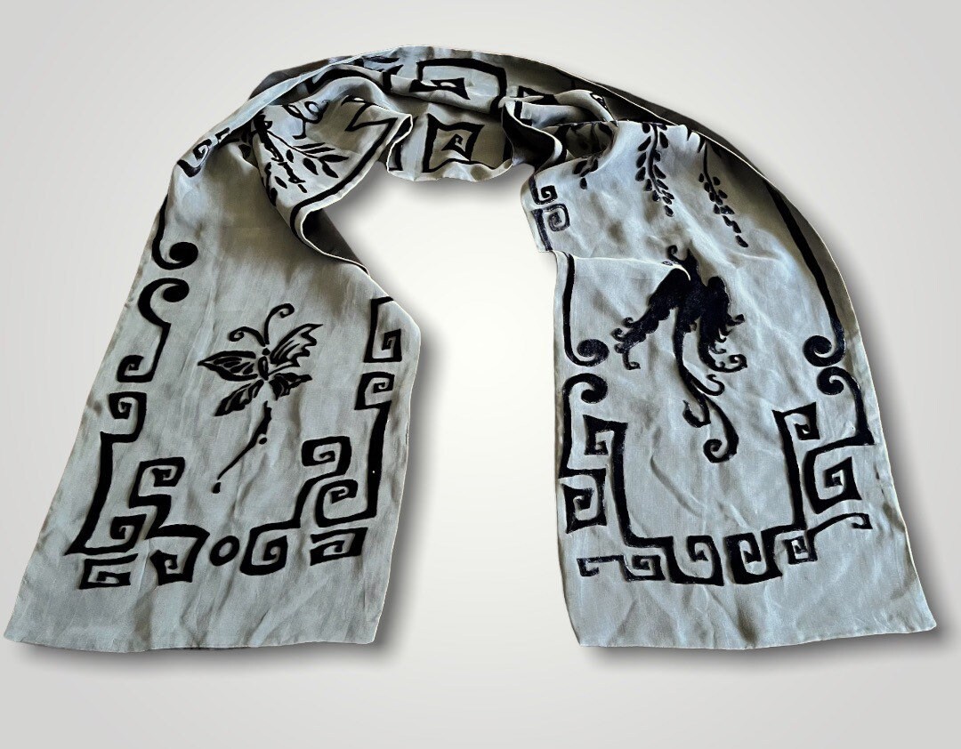 Vintage Asian Burnout Velvet Scarf 1980s 1990s Gray Sheer - Etsy