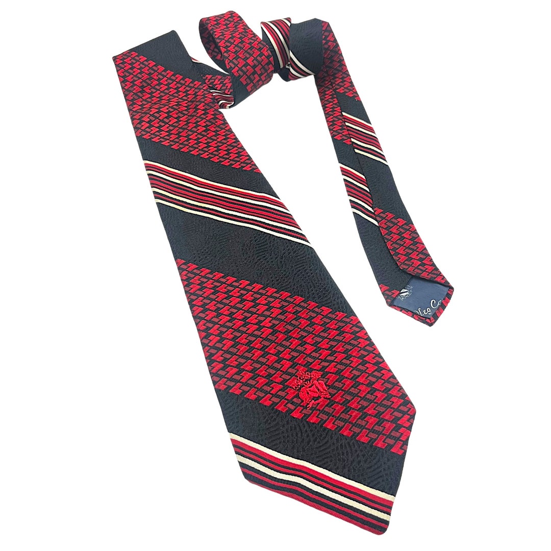 Vintage 1960s 1970s Wide Tie Red White & Black Midcentury 100% ...