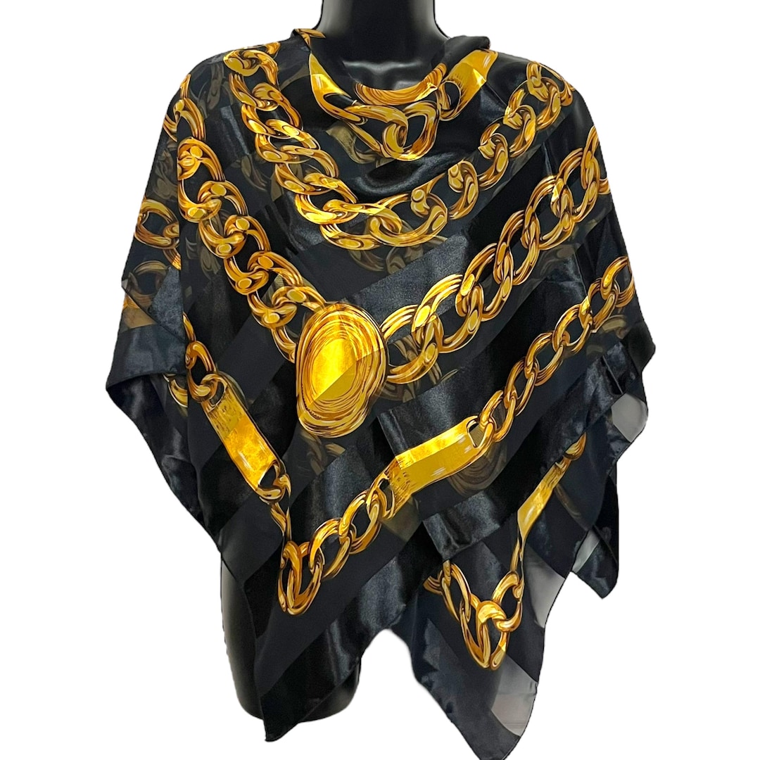 Vintage Sheer Gold Chain Scarf 1980s 1990s Black Yellow Jewelry Pattern ...