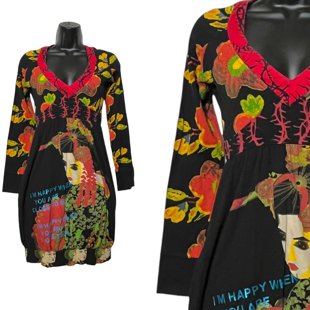 Vintage Desigual Avant Garde Dress 1990s Y2K Long Sleeve Stretch Knit ...