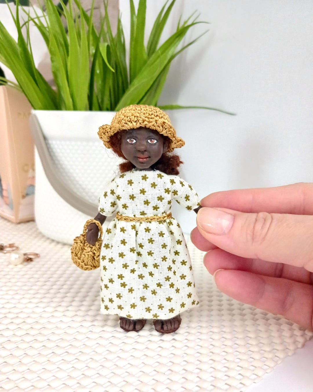 Miniature Black Doll 10 Cm, Doll With a Hat, African Doll Miniature ...