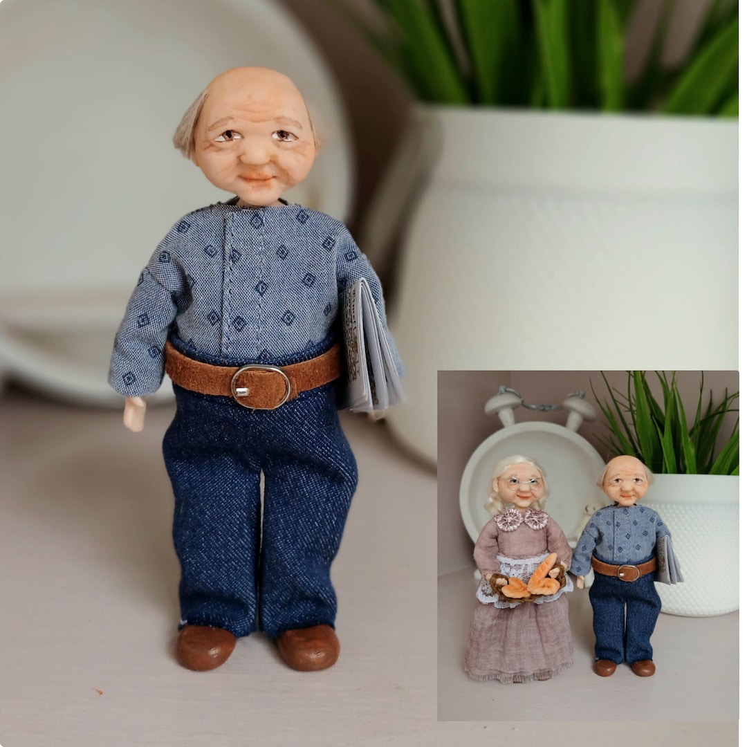 Miniature Grandfather Doll: 10cm Collectible Old Man With Newspaper - Etsy