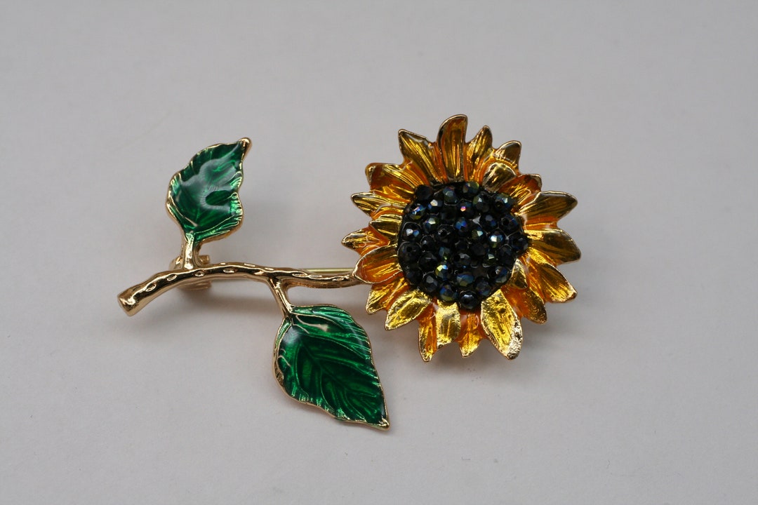 Enamel and Crystal Sunflower Brooch Sunflower Pin Flower Brooch Ladies ...