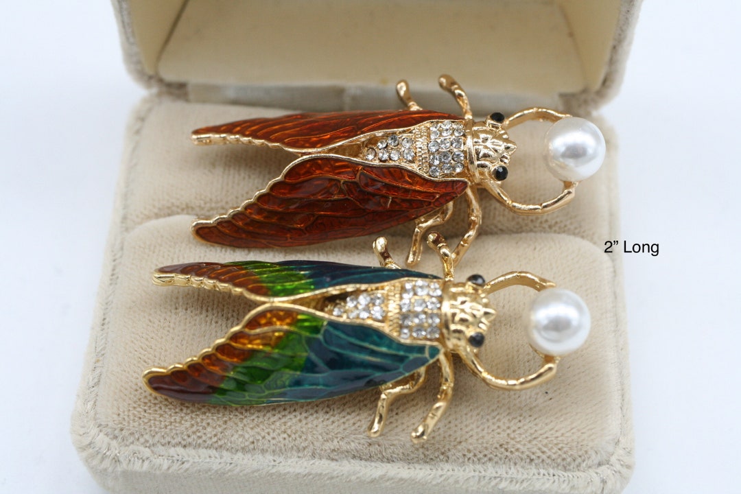 Cicada Brooch Crystal Cicada Bug Insect Brooch Whimsical - Etsy