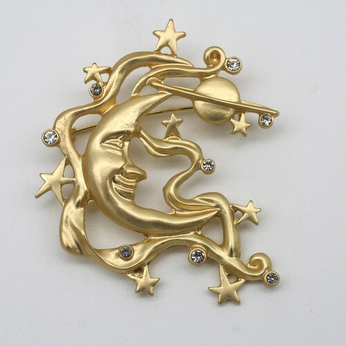 Crescent Moon Brooch Tunisian Celestial Pin - Etsy