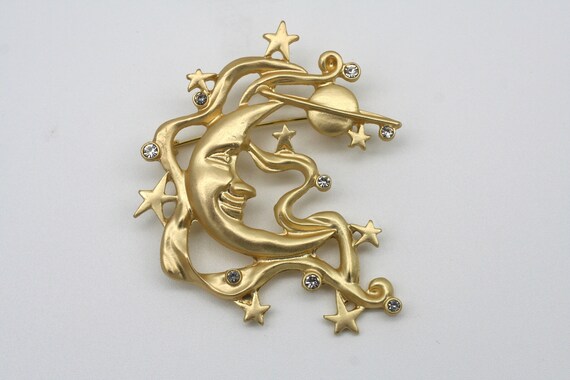 Vintage Inspired Brooch Sun and Moon Brooch Celestial Pin - Etsy