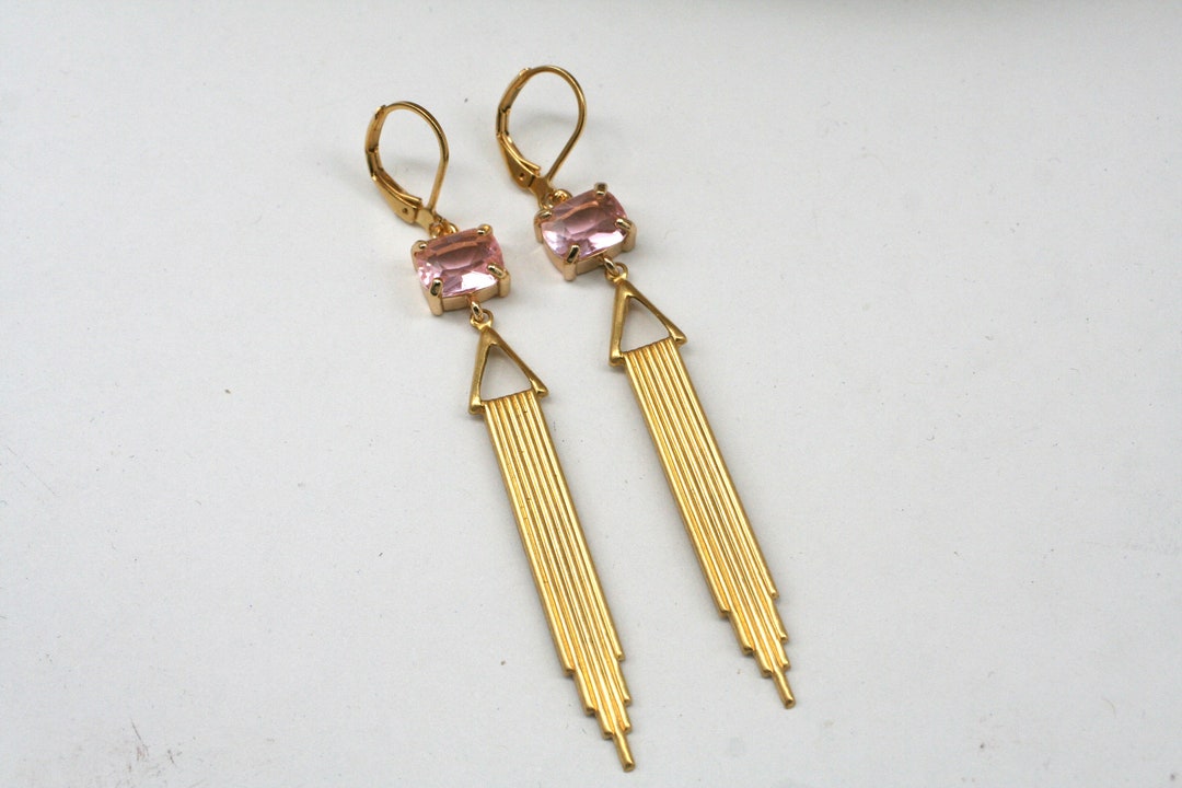 Pink Art Deco Earrings Flapper Earrings Great Gatsby - Etsy
