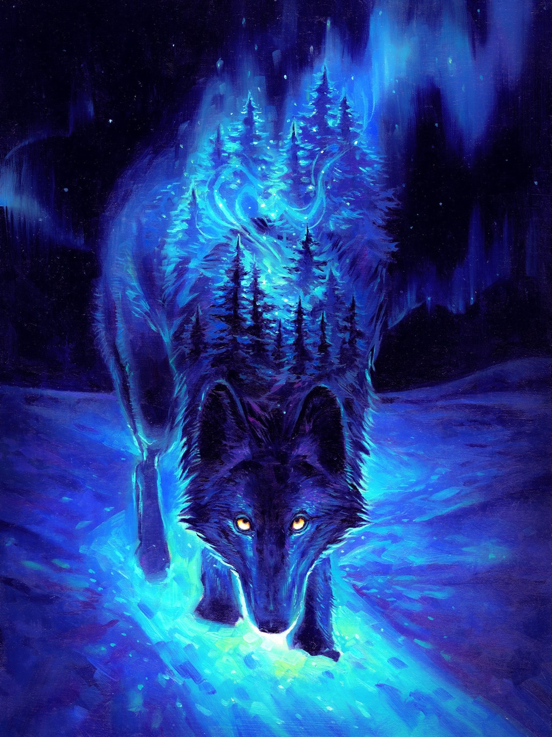 Northern Wolf, Original Artwork Print, Northern Lights, Fantasy Art ...