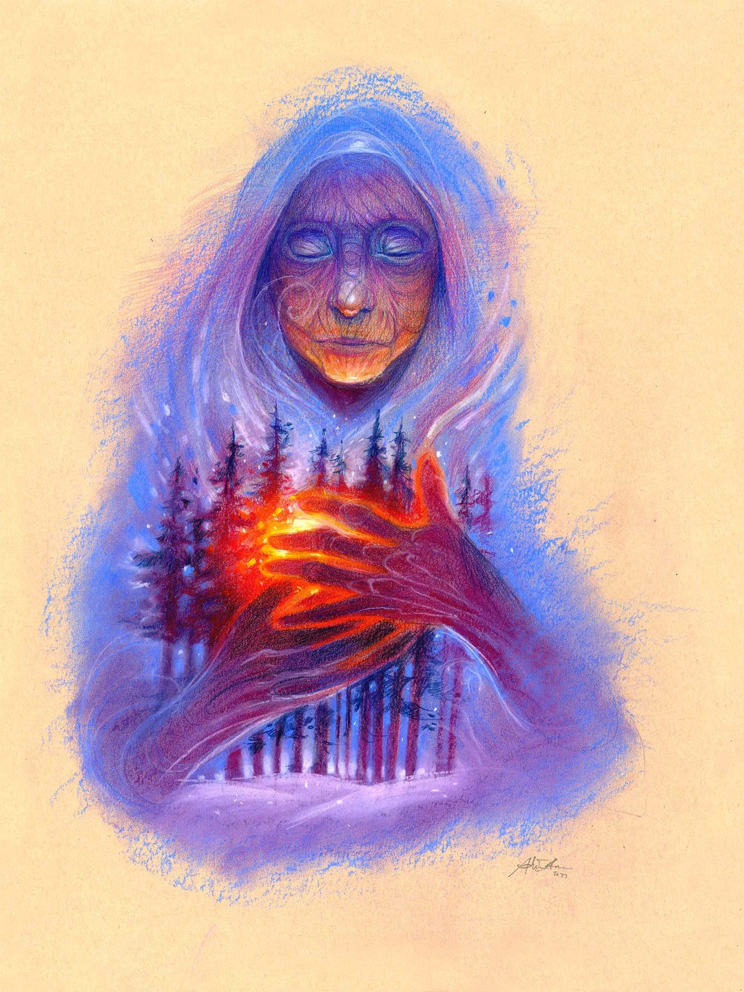 Remember the Sun, Grandmother Hemp Paper Art Prints, Fantasy Pagan Art ...