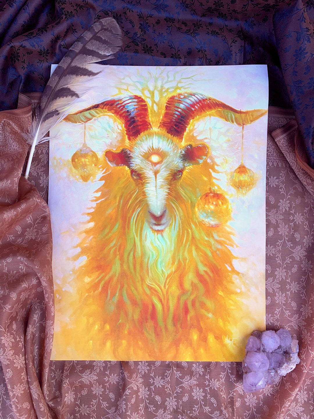The Golden Goat, Hemp Paper Prints, Original Pagan Goat Art ...