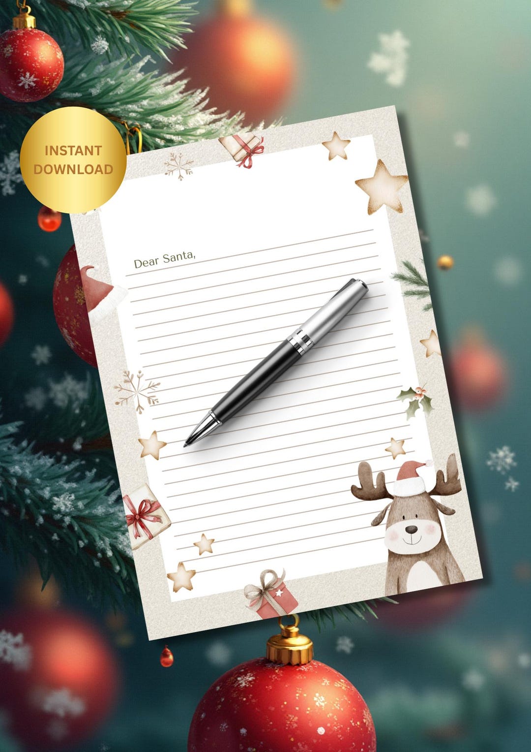 Dear Santa Claus Letter Template - Instant Download - Easy to Print ...