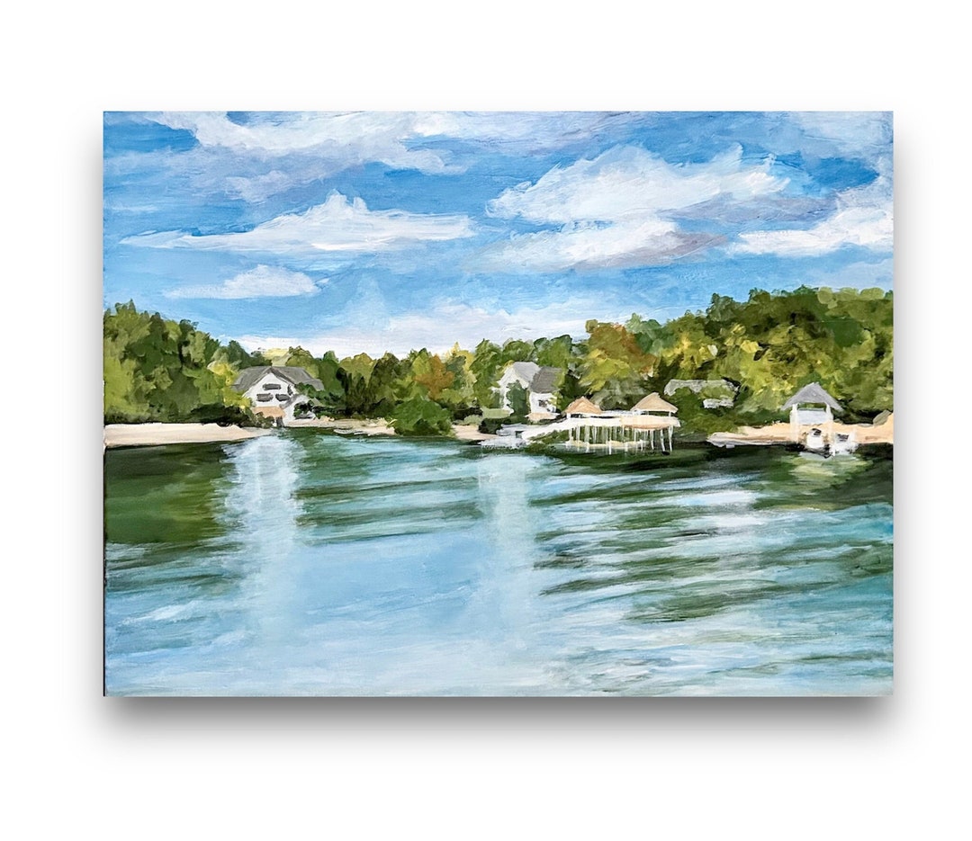 Lake Scene Art Print, Lake Scenery, Lake Painting, Lake Art Print ...