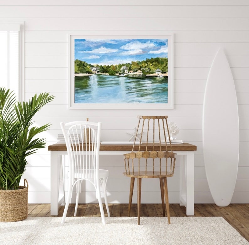 Lake Scene Art Print, Lake Scenery, Lake Painting, Lake Art Print ...