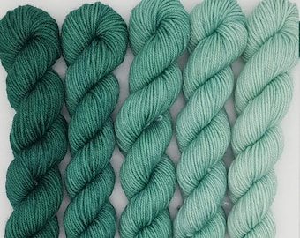 Green Gradient Set Five 5 20g Mini-skeins Hand Dyed Yarn | Etsy