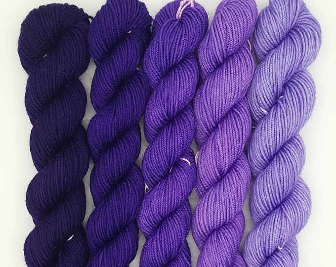 Dark Purple Gradient Set Five 5 20g Mini-skeins Hand Dyed Yarn Merino ...