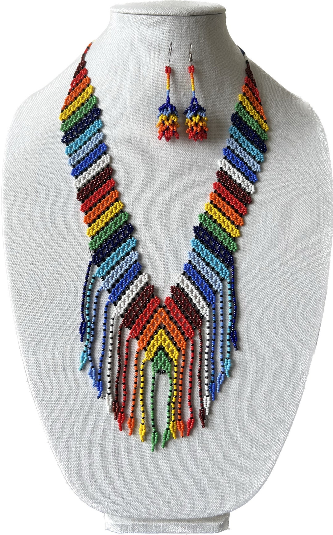 Handmade Glass Choker Beaded Necklace With Earrings Embera Etsy