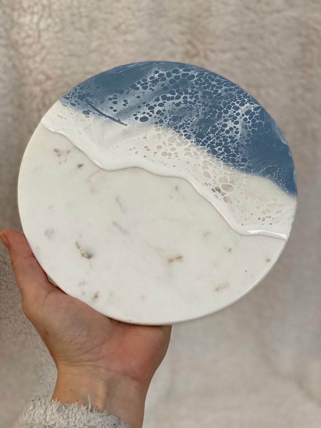 Marble Ocean Wave Trivet Round, Beachy Living Room Decor, Resin Ocean ...