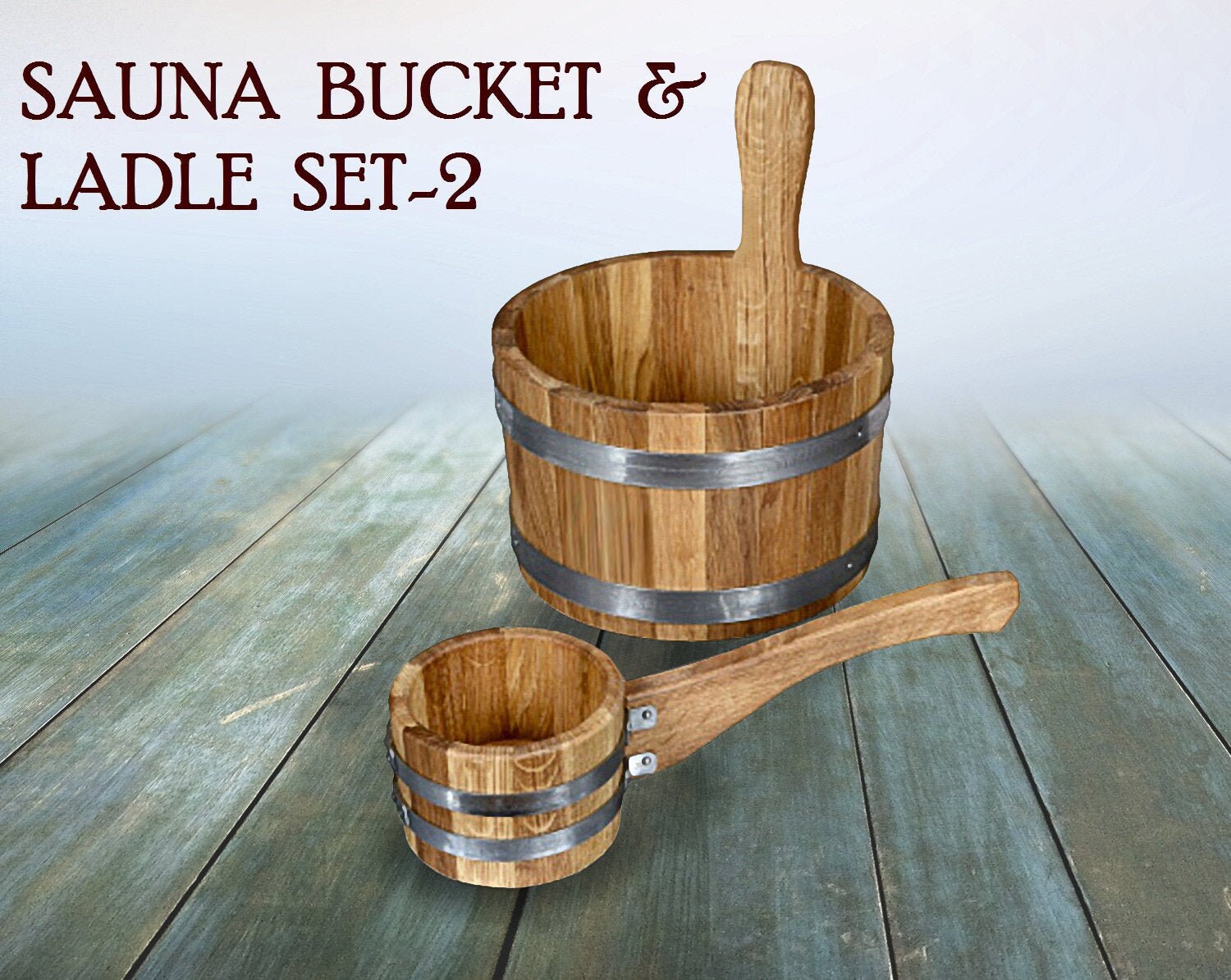 Wooden Sauna Bucket & Wooden Sauna Scoop SET-2 Oak Ladle and | Etsy