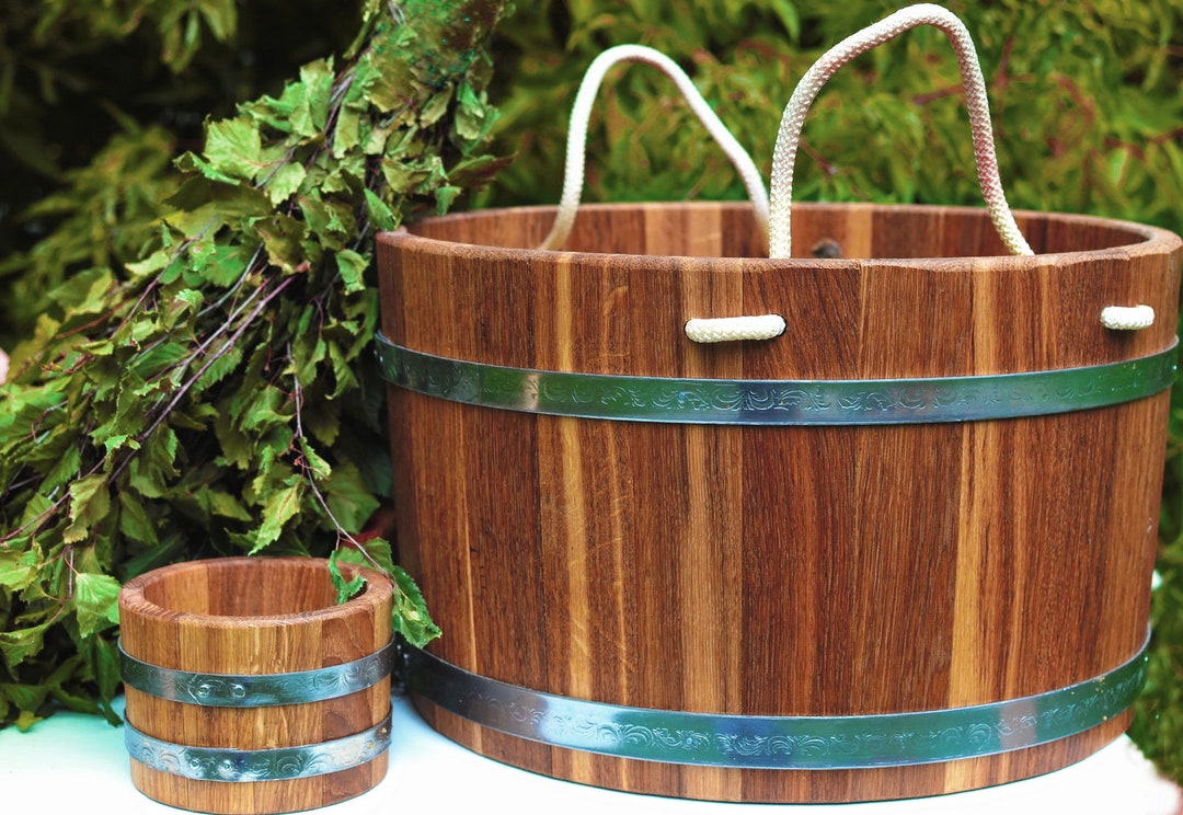 Sauna Bucket / Wooden Steamer for Bath Brooms & Water Oak Ladle for ...