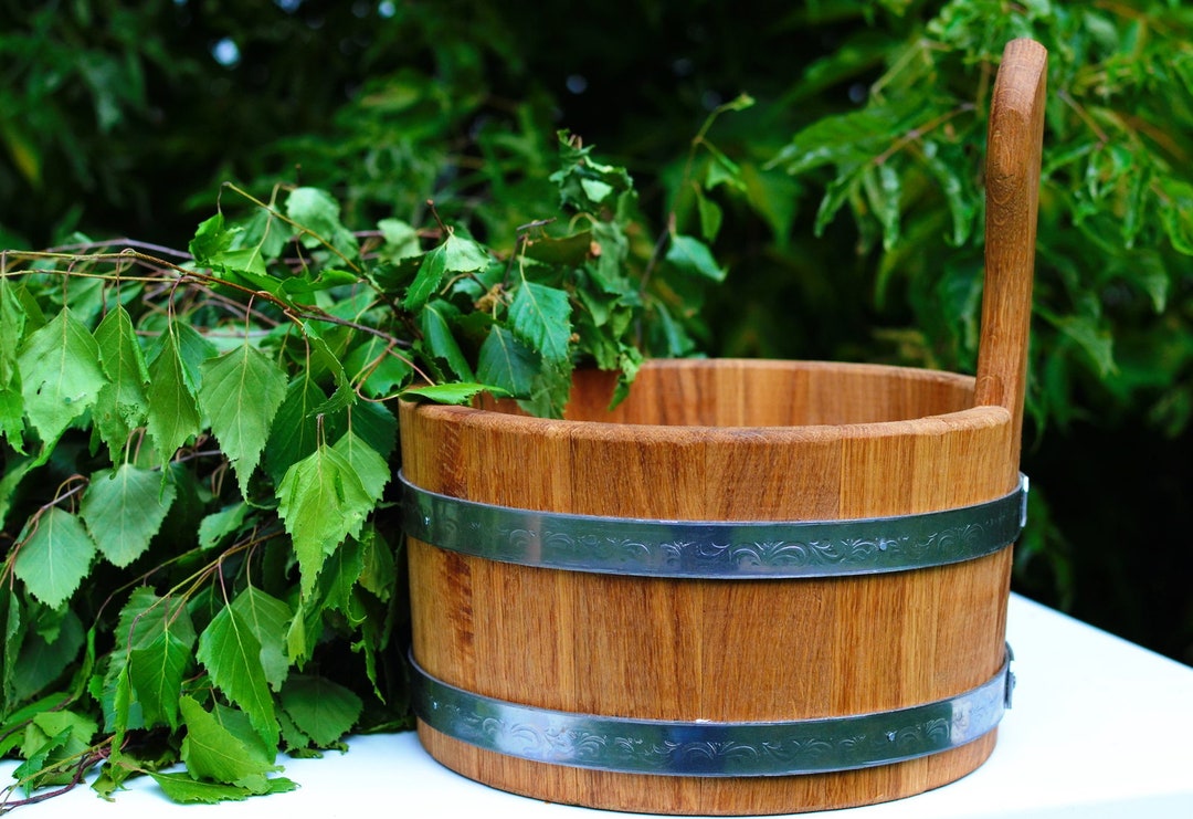 Wooden Sauna Bucket — Oak Tub [3L - 10L] Small Wash Tub for Russian ...