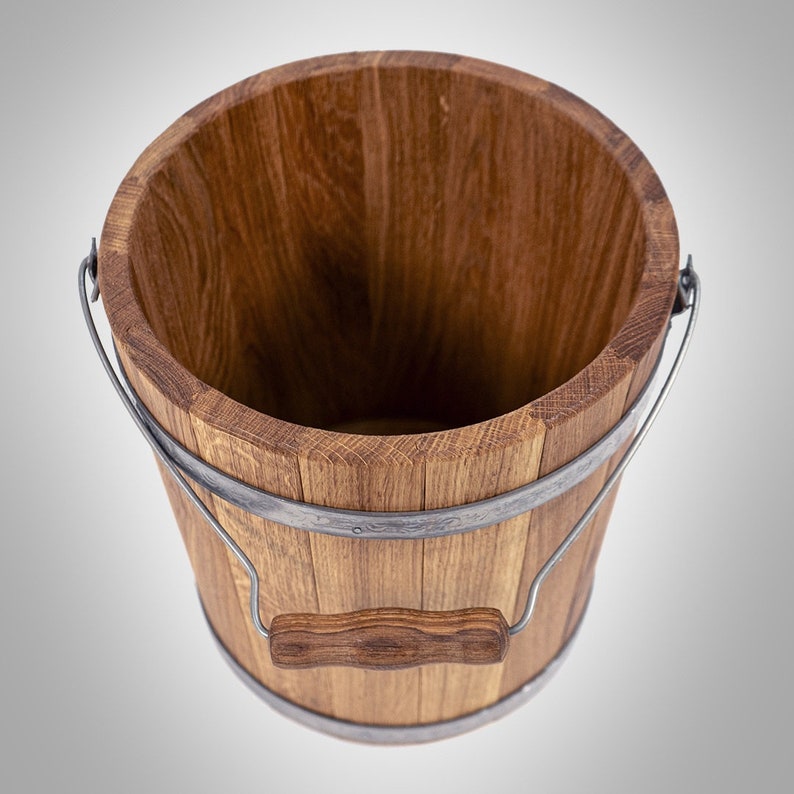 Wooden Oak Bucket [10L — 15L] Rustic Whiskey Barrel / Round Water Pail ...