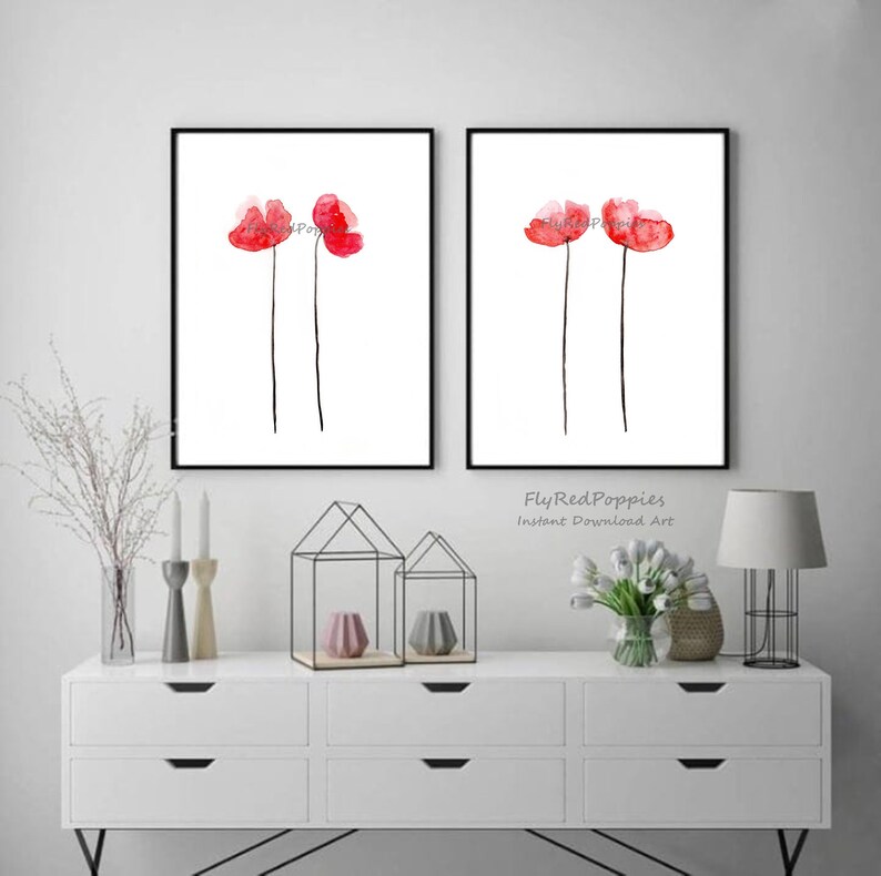 Poppies Set of 2 Instant Download , Printable Wall Art, Download JPG ...