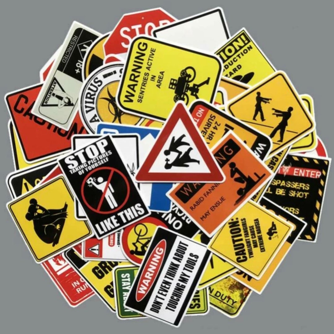 50 Pcs Funny Warning Caution Sign Sticker Pack Road Signs - Etsy