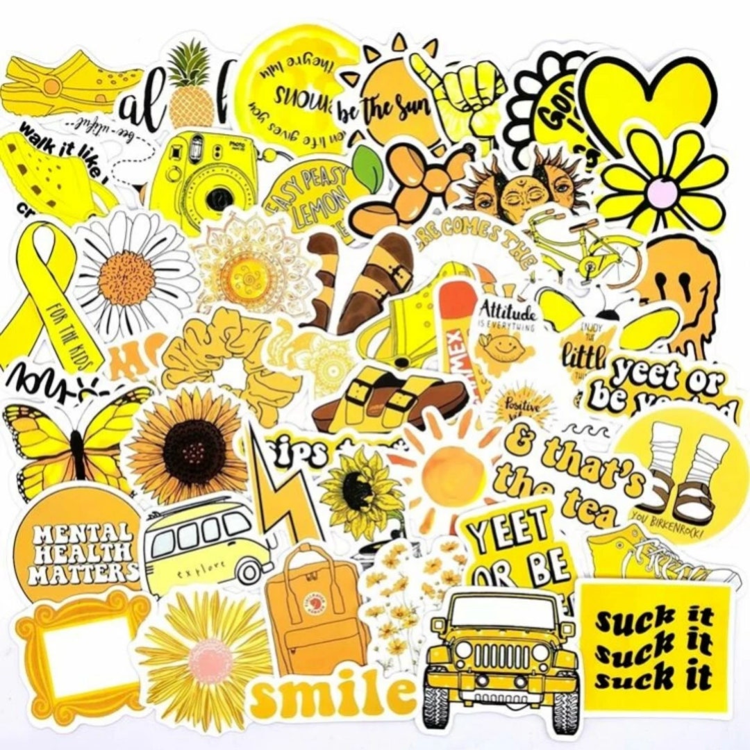 50 Pcs Yellow Cute Aesthetic VSCO Stickers Pack Water Bottle - Etsy