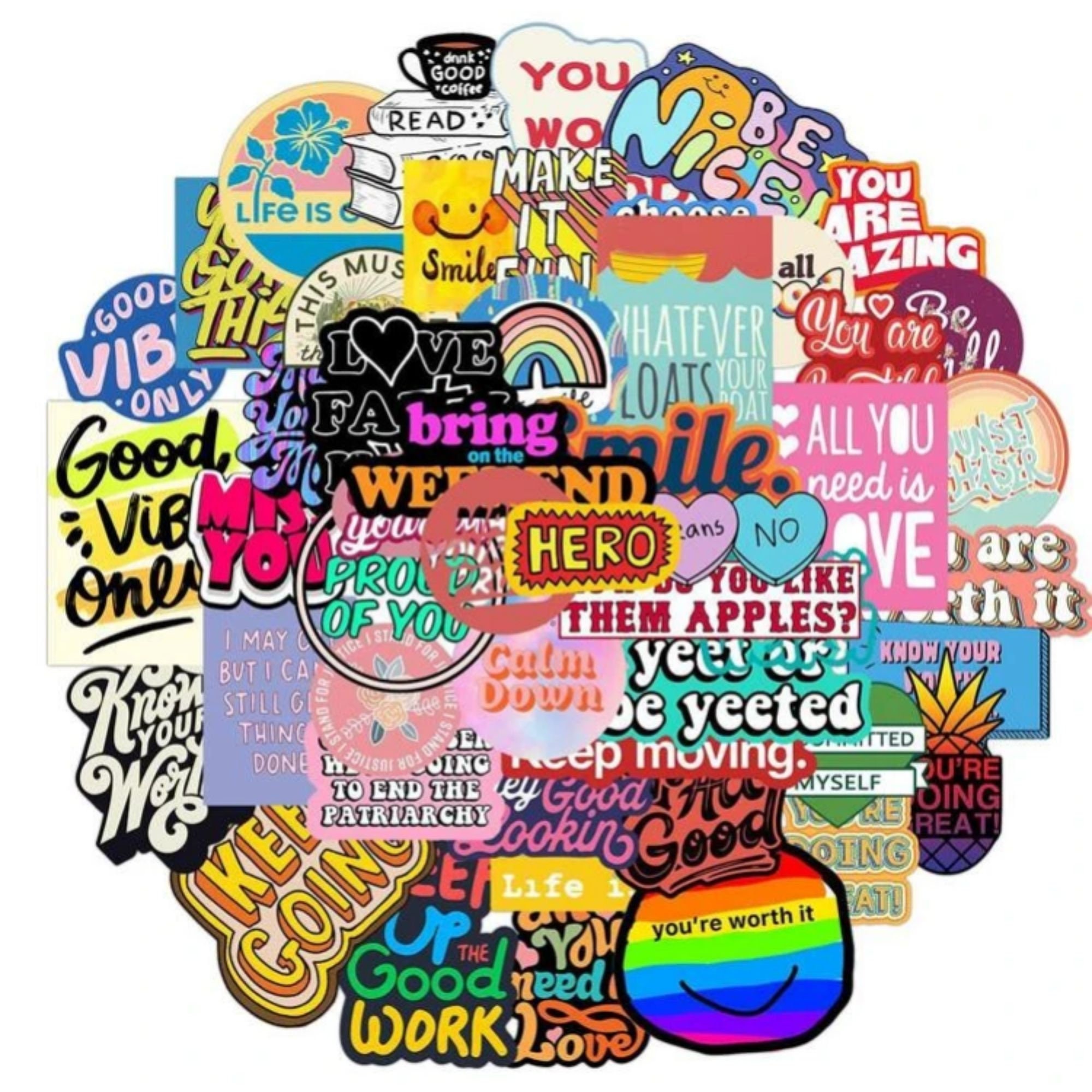 50 Pcs Motivational Quote Stickers Pack, Mental Health Stickers ...
