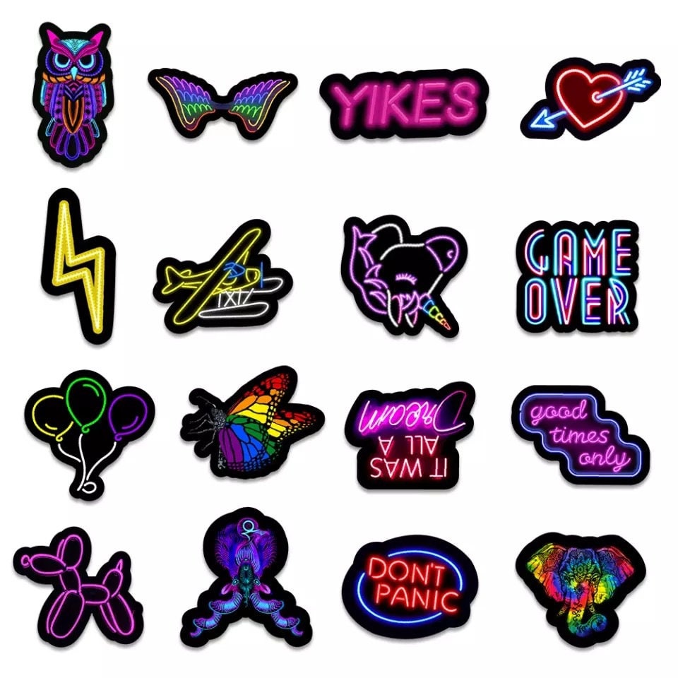 50 Pcs Neon Light Sticker Pack Neon Signs Graffiti Stickers - Etsy