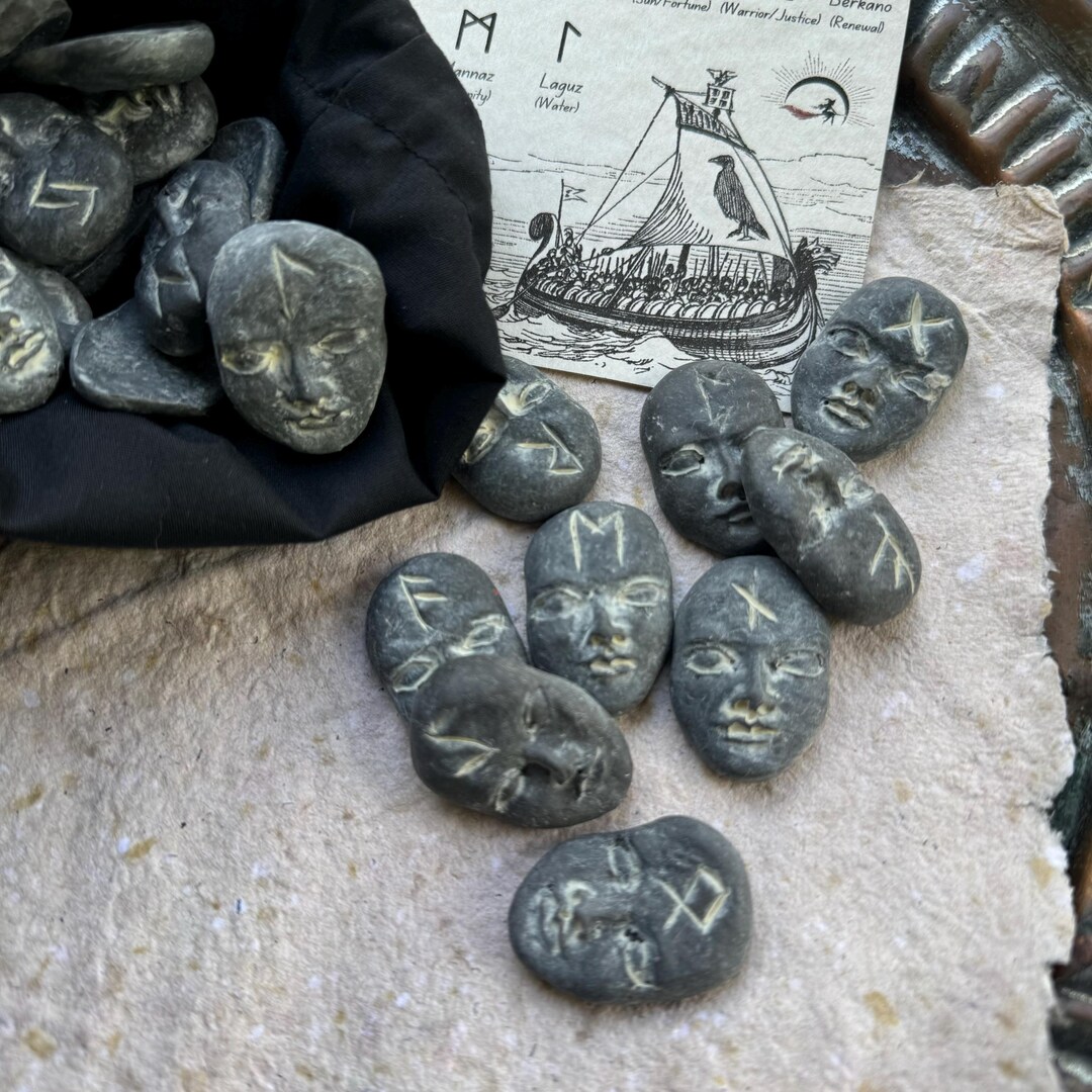 Elder Futhark Handmade Spirit Runes, Clay Face Rune Set for Divination ...