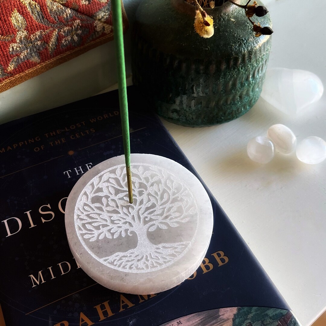 Selenite Crystal Charging Plate and Incense Burner Engraved With Celtic ...