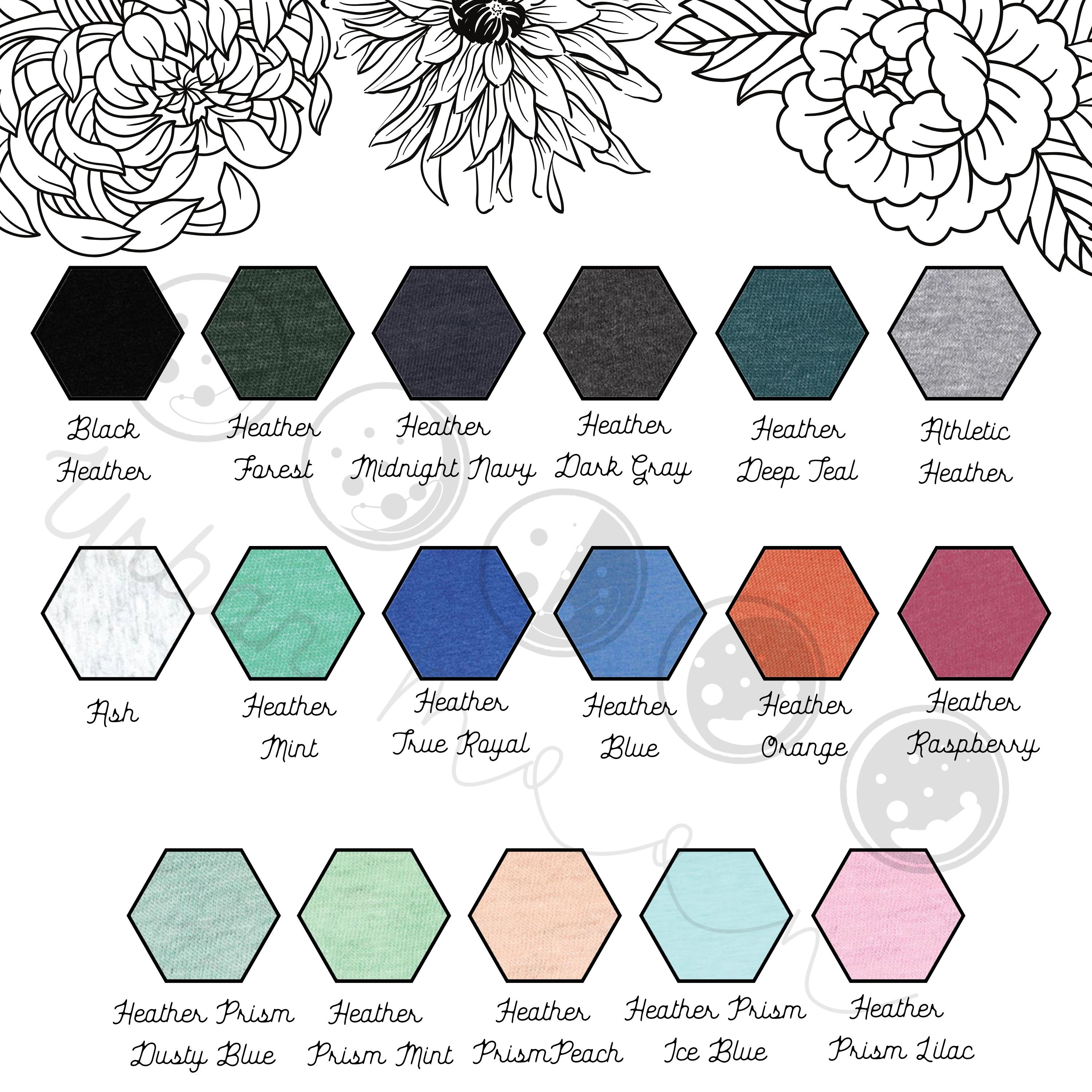 Color Chart for PRINTFUL Bella & Canvas 3001 t-shirt Colour Swatch ...