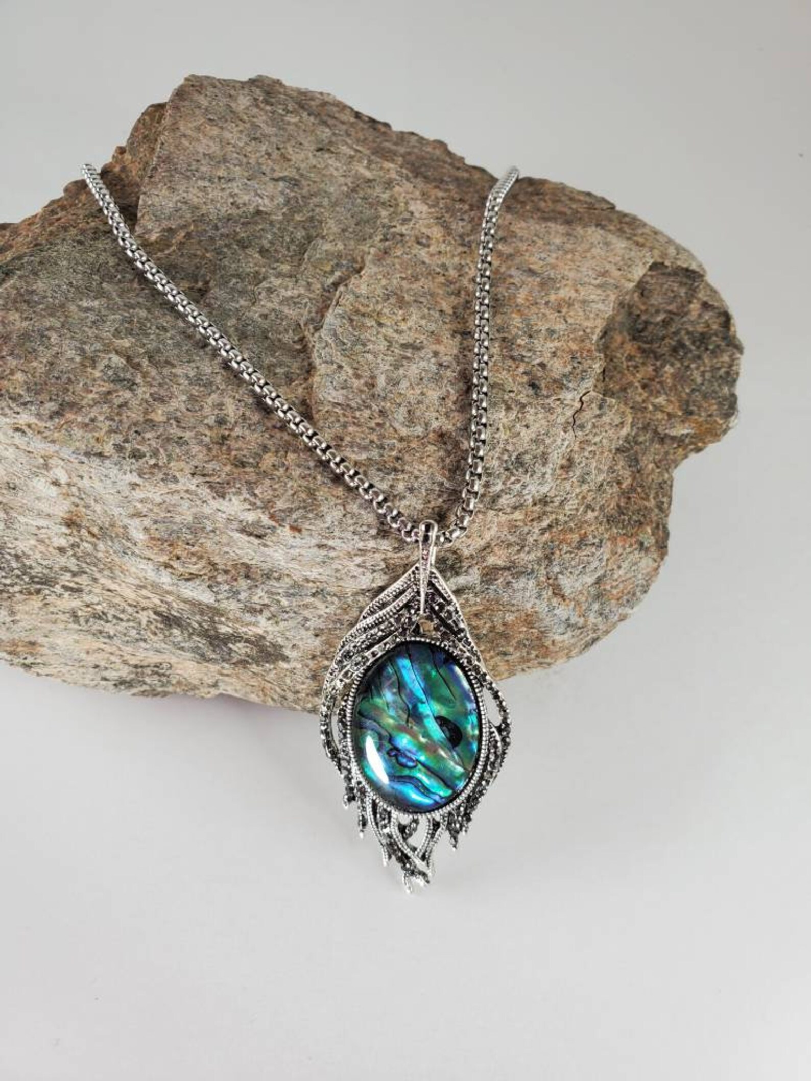 Abalone Peacock Feather Brooch Pendant Paua Shell Marcasite - Etsy