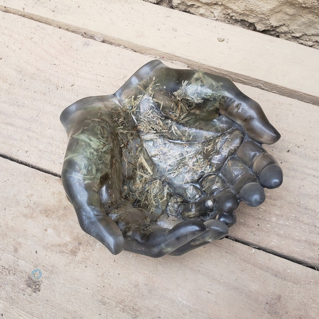 Shredded Bamboo and Clear Epoxy Resin Open Hands Dish or Tray for ...