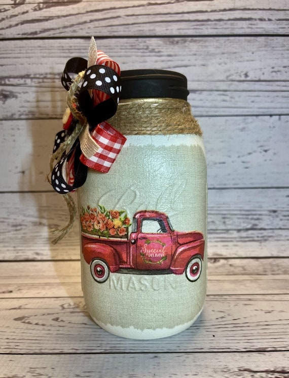 RED TRUCK Container Red Truck Decor Red Truck Vase Glass Vase - Etsy